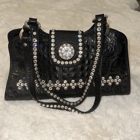 Raviani | Bags | Raviani Bling Crystal Embellished Black Embossed ...
